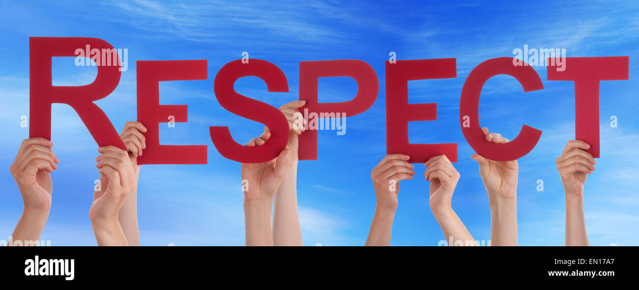 Many Caucasian People And Hands Holding Red Straight Letters Or ...