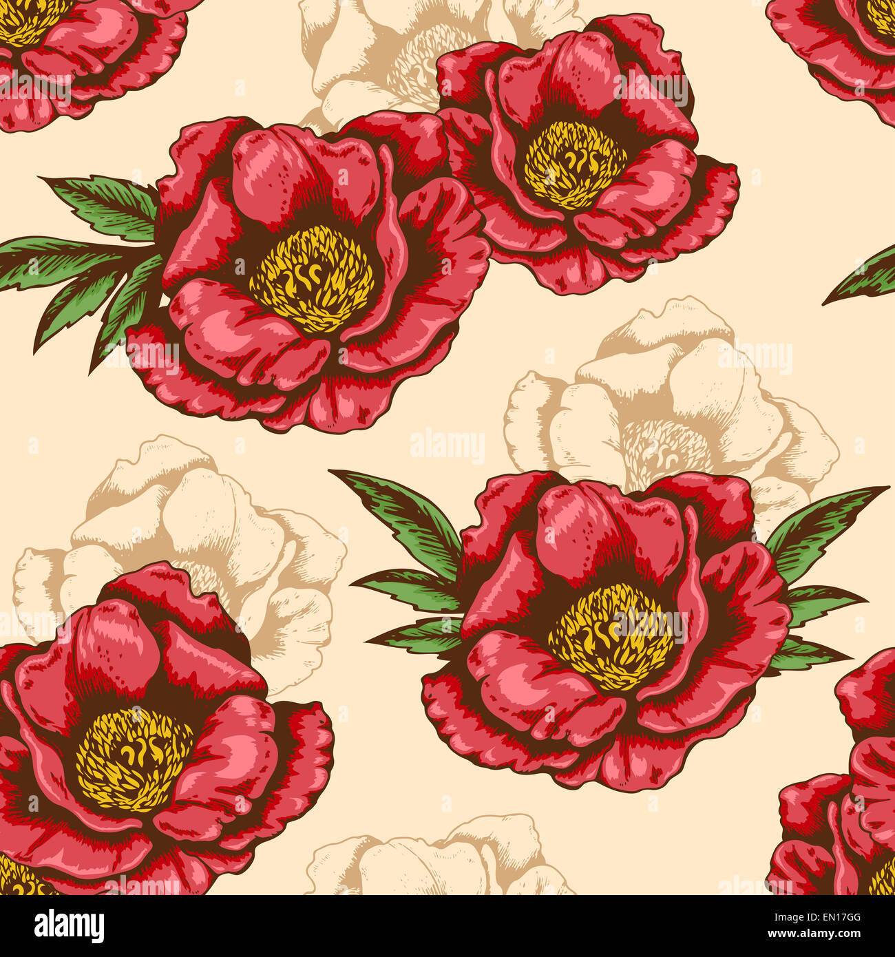 Seamless pattern with red peony Stock Photo - Alamy