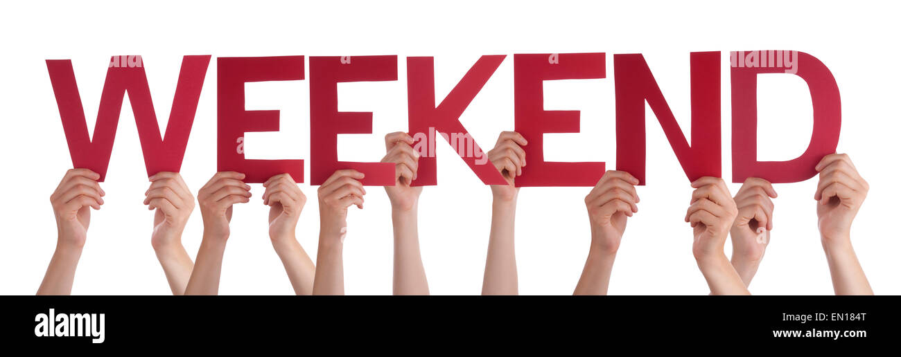 Many Caucasian People And Hands Holding Red Straight Letters Or ...