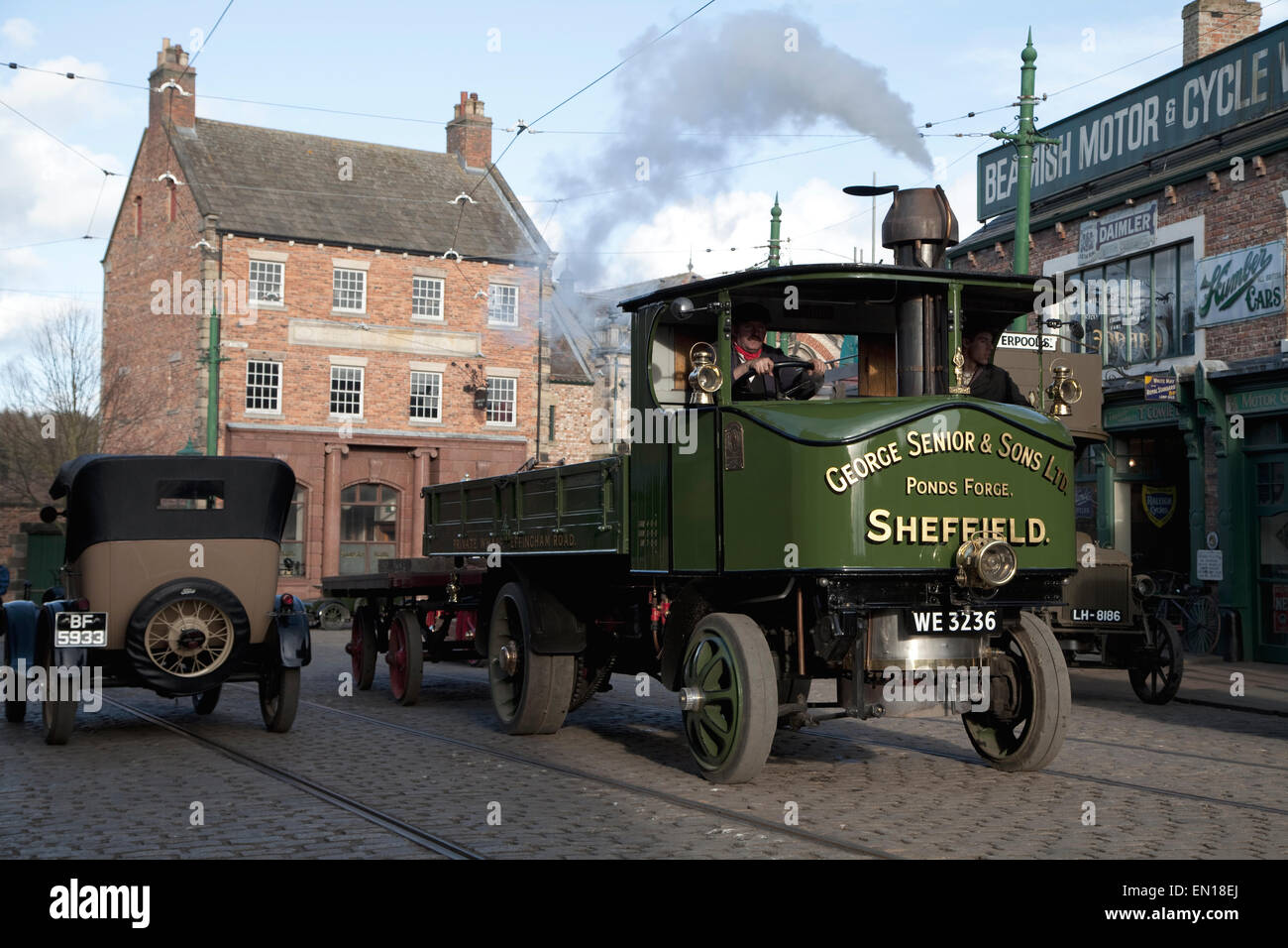 Working vintage steam-powered vehicle on display at Beamish Open Air ...