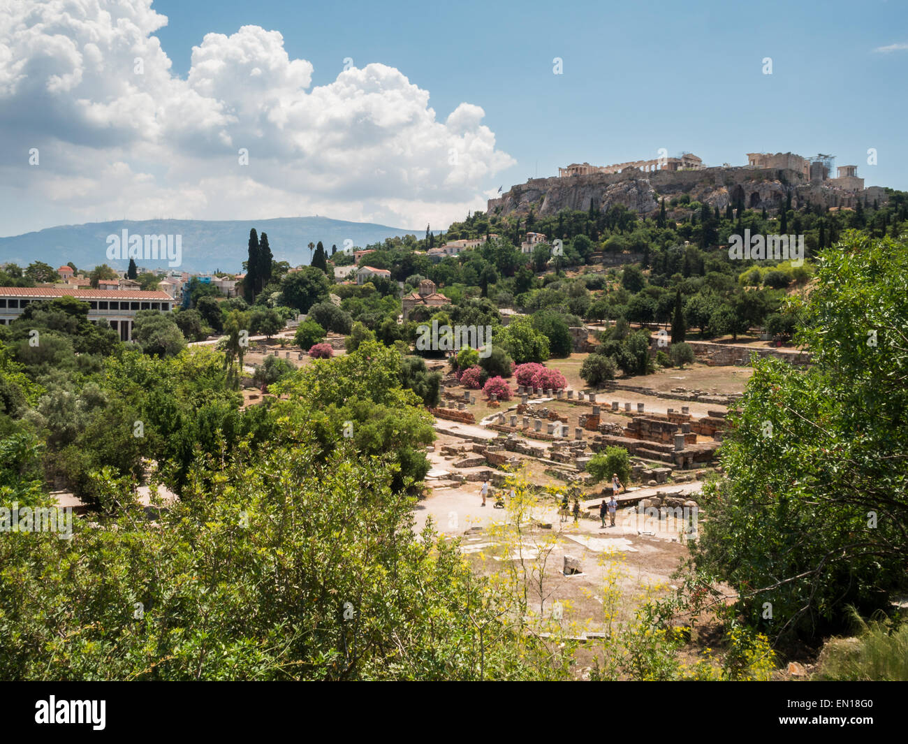 Ancient Agora general view with the Acropolis in background Stock Photo ...