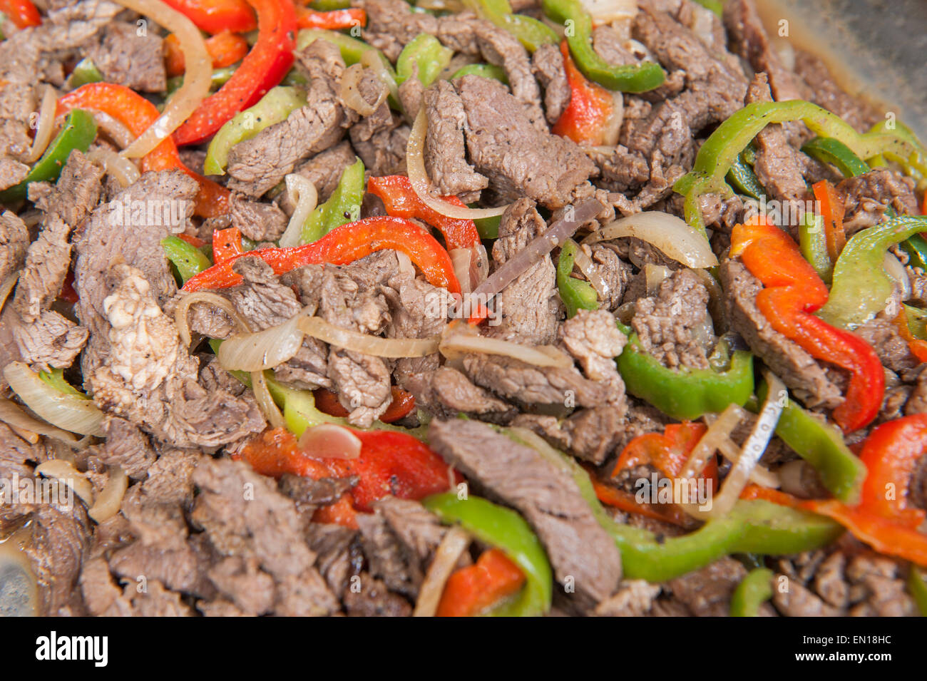 Closeup detail of a beef shawarma dish on display at an oriental ...