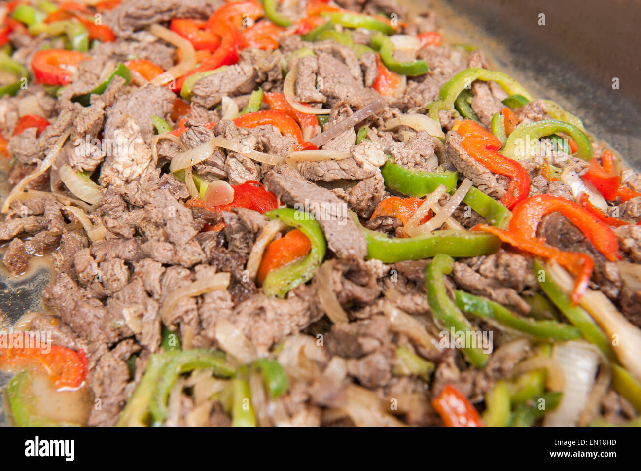 Closeup detail of a beef shawarma dish on display at an oriental ...