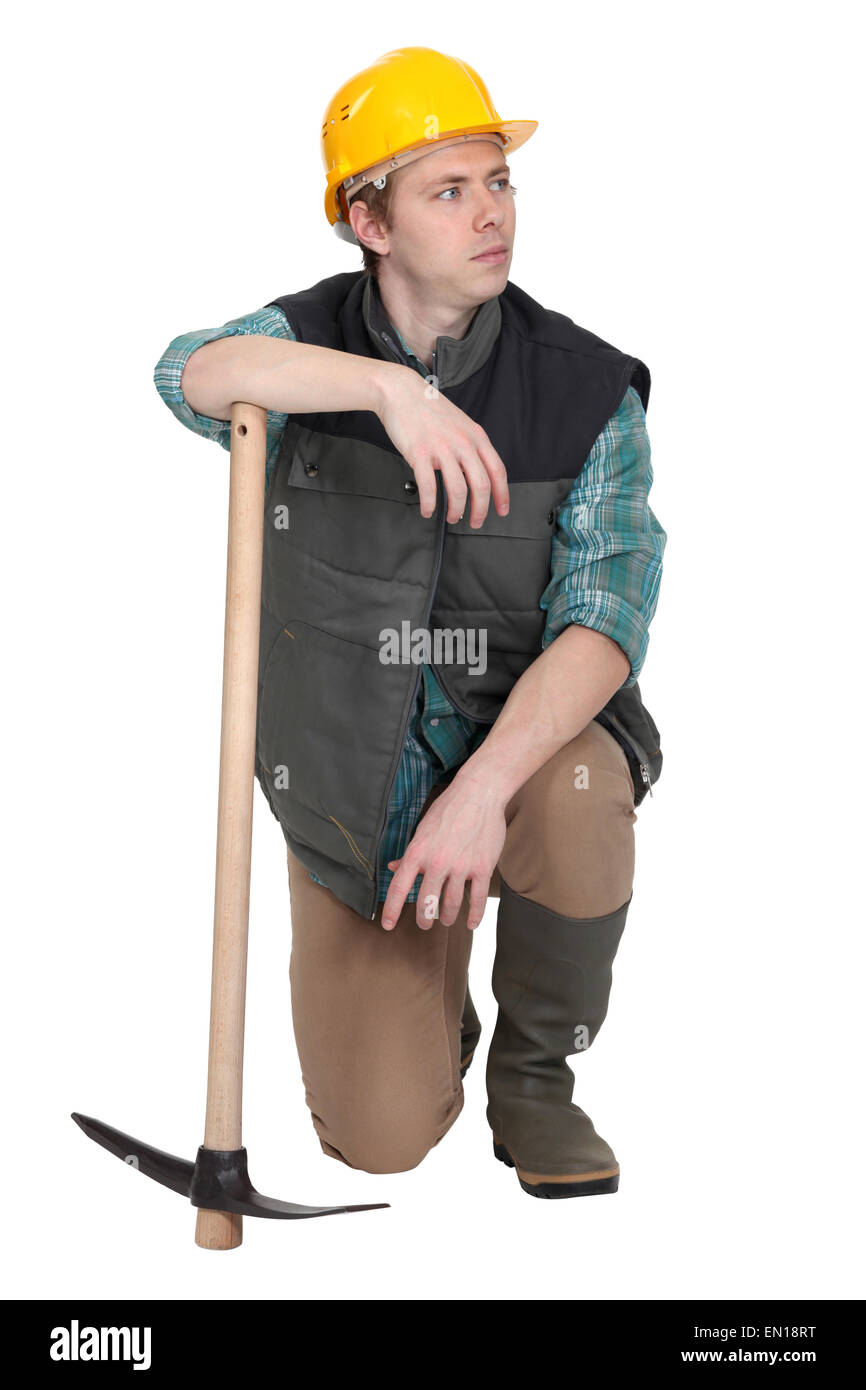 Construction worker thinking Cut Out Stock Images & Pictures - Alamy