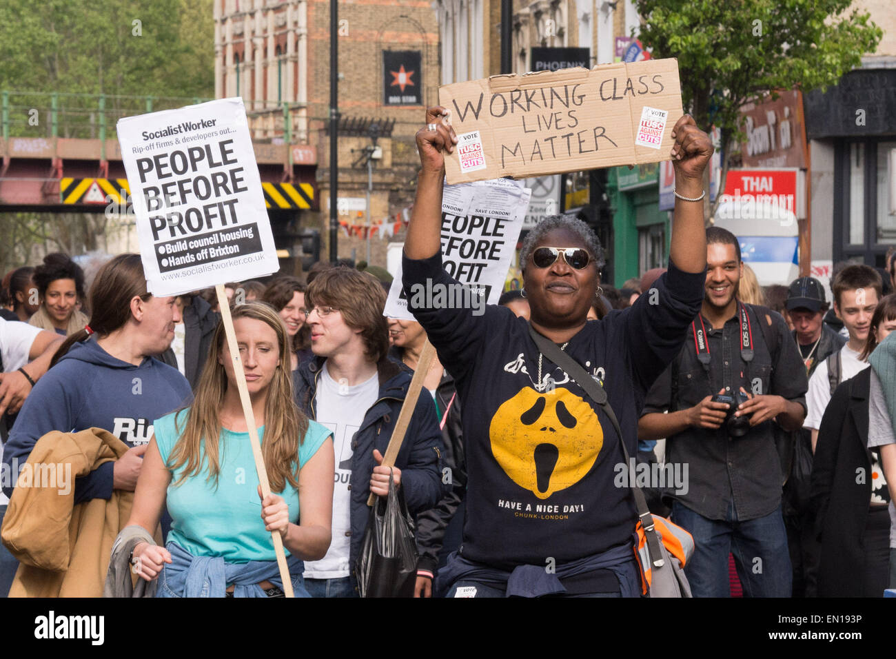 Brixton, London, 25th April 2015 Anti-gentrification protesters march ...