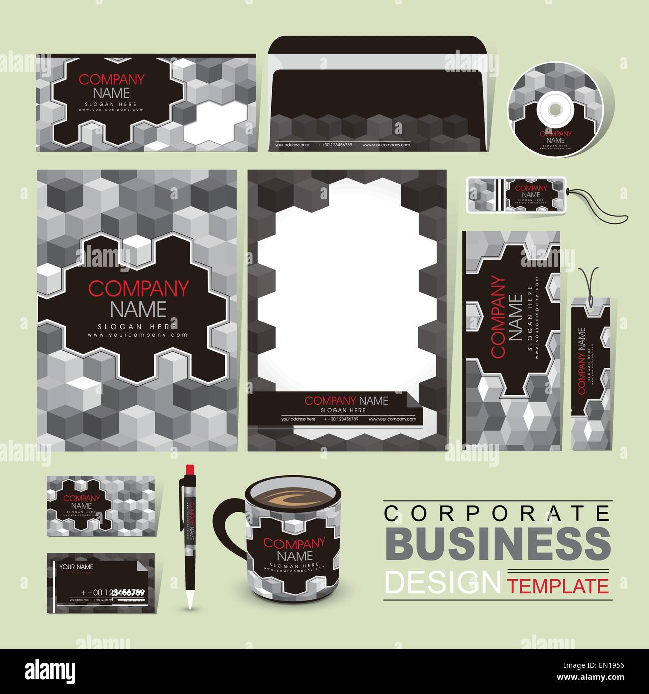 vector business corporate identity template with grayscale blocks Stock ...