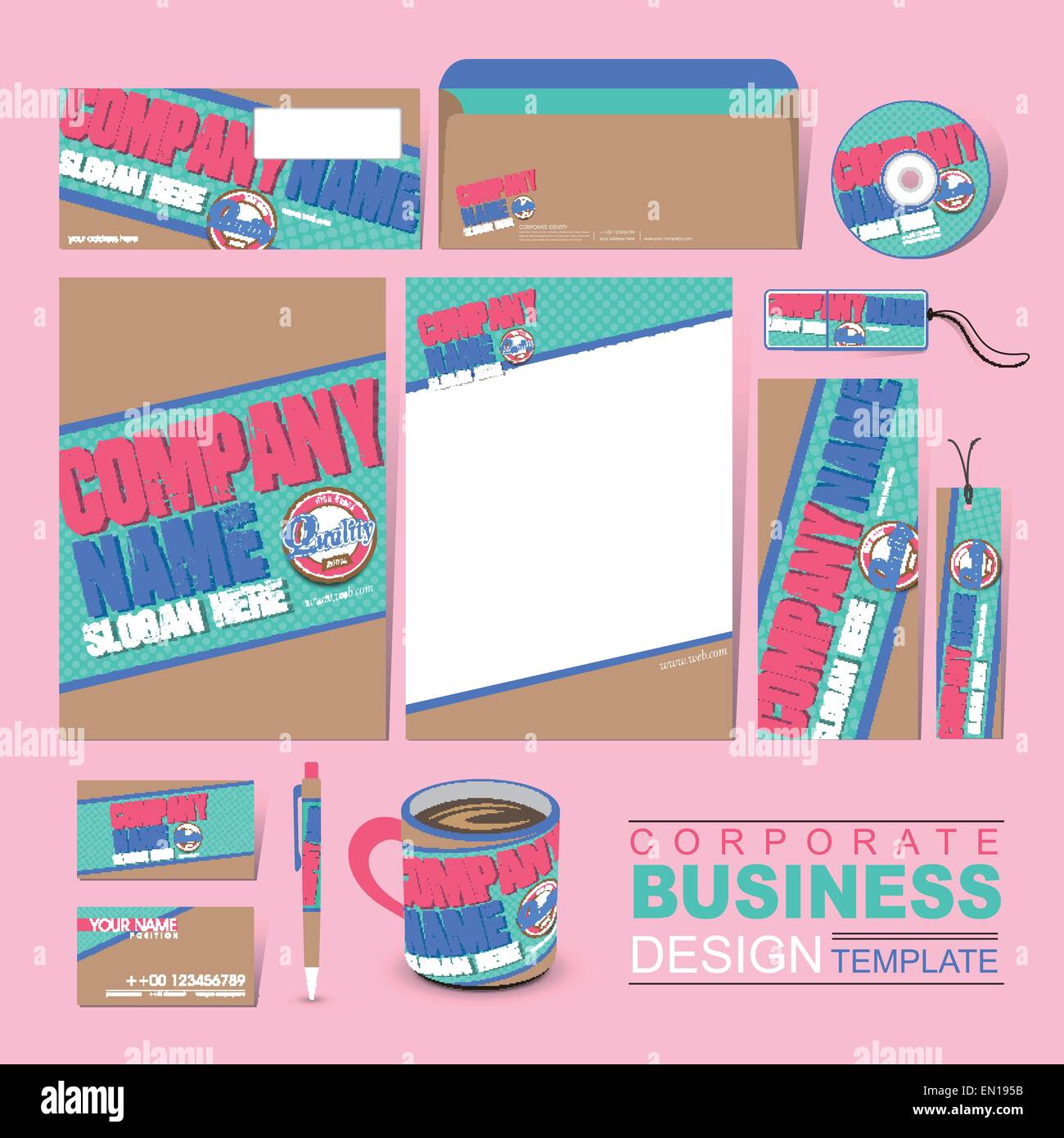 vector business corporate identity template with retro style in pink ...