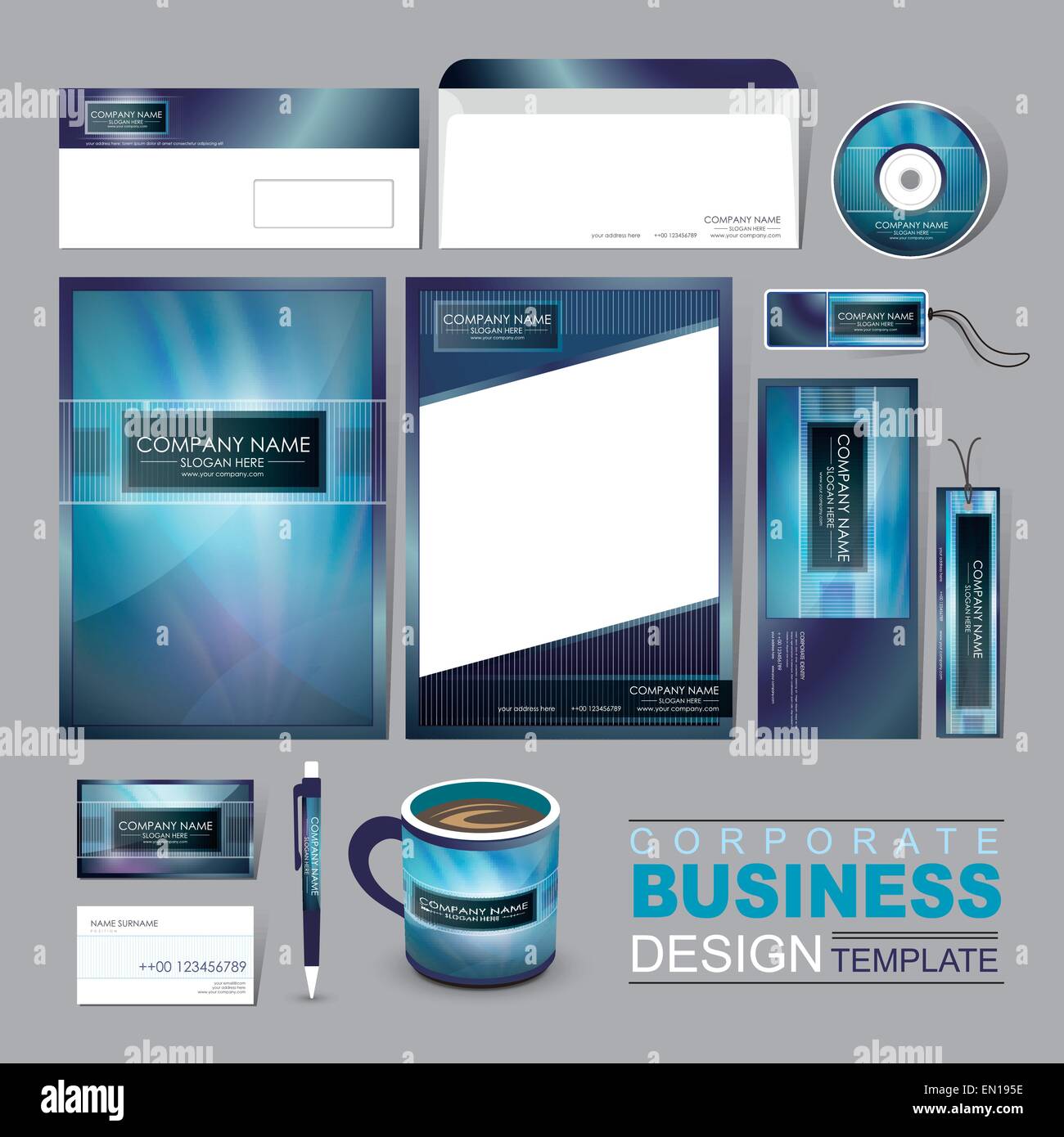 vector business corporate identity template with abstract blue ...