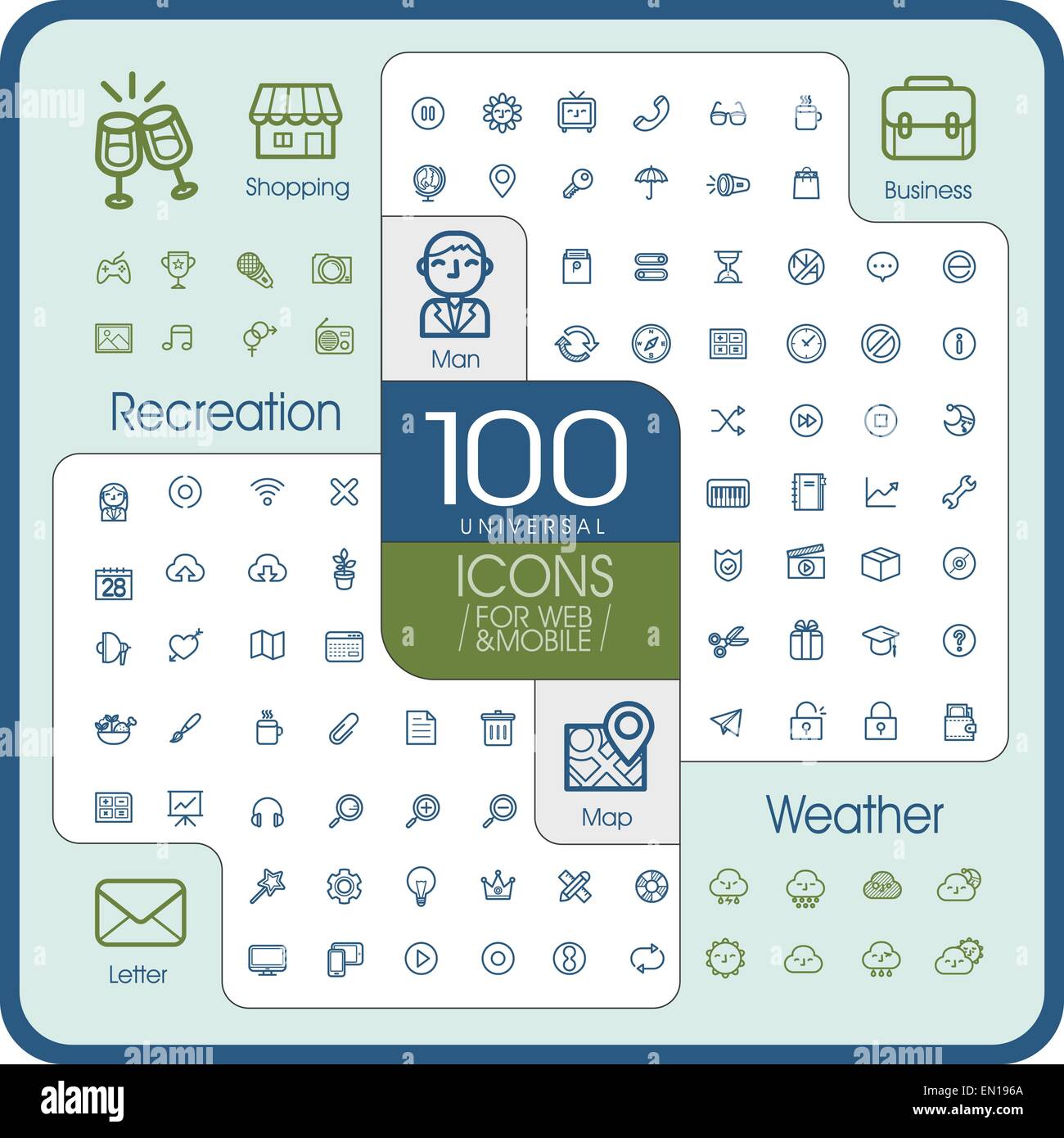 100 icons office hi-res stock photography and images - Alamy