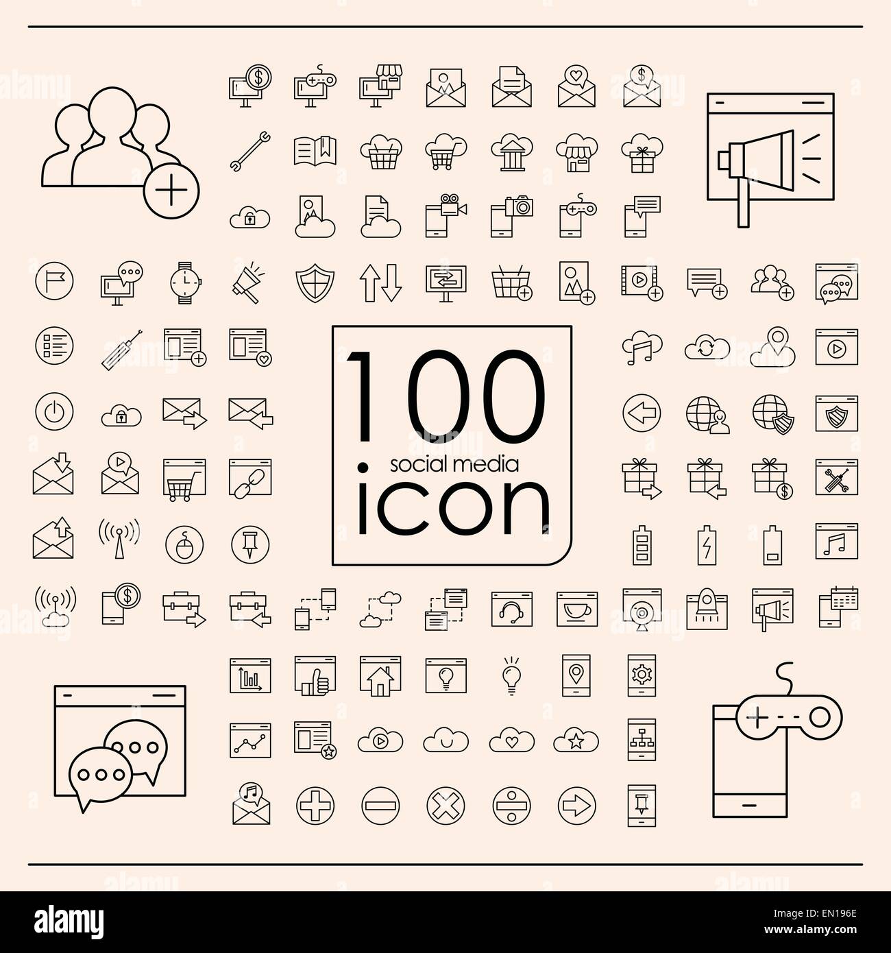 100 social media icons set over beige background Stock Vector Image ...