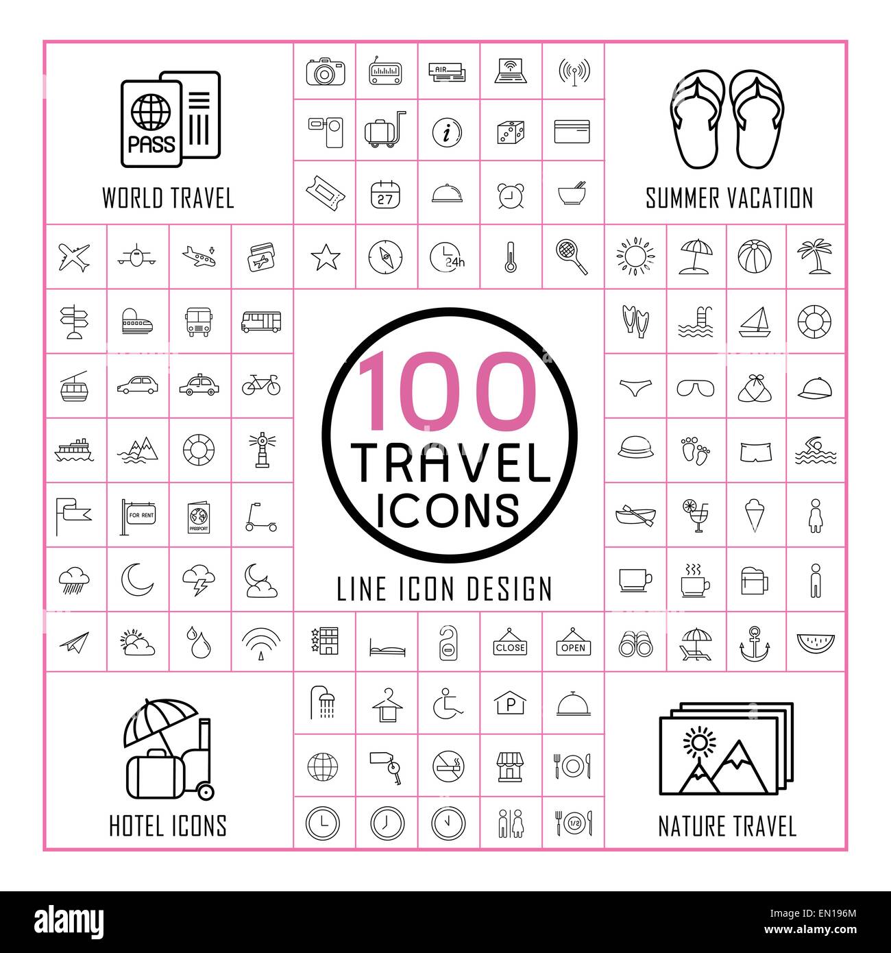 lovely 100 travel icons set over white background Stock Vector Image ...