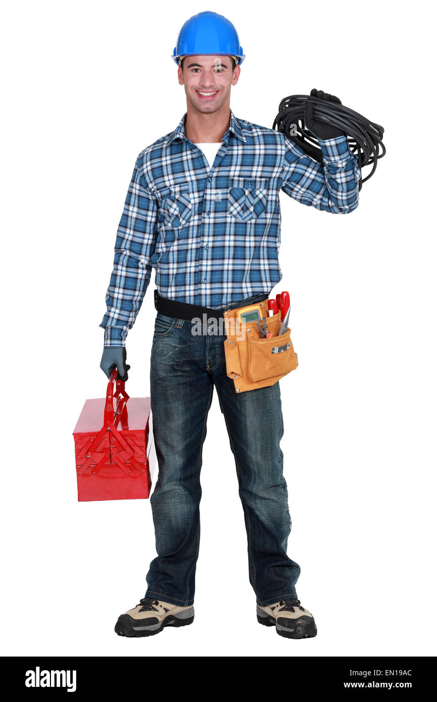 Electrician with wiring Stock Photo - Alamy