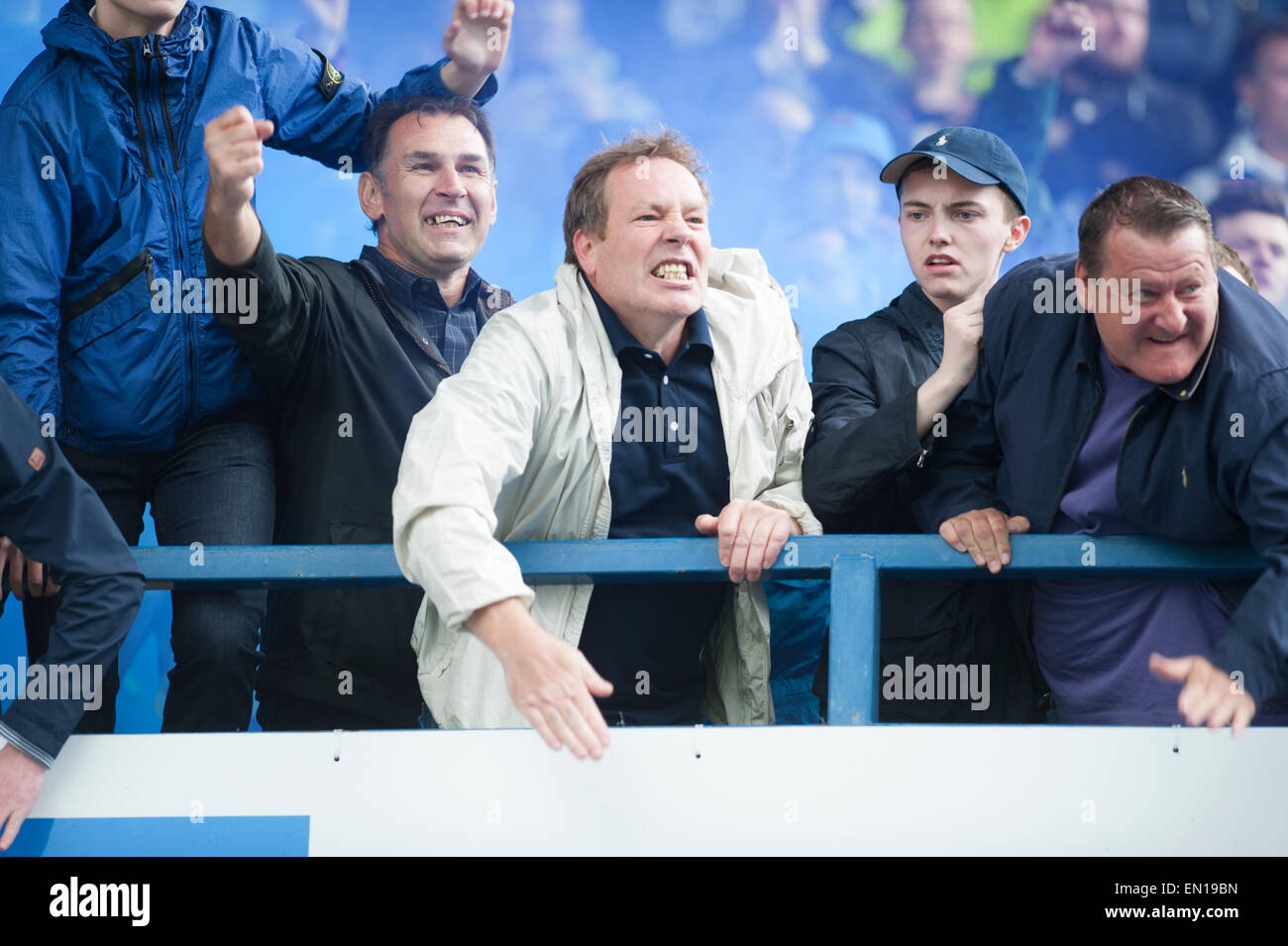 Leeds United football fans celebrate after their team take the lead ...