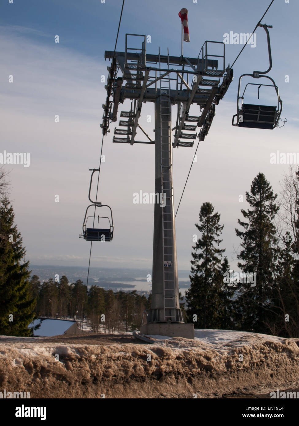 Ski lift tower and chairs around Oslo's ski jump Stock Photo - Alamy