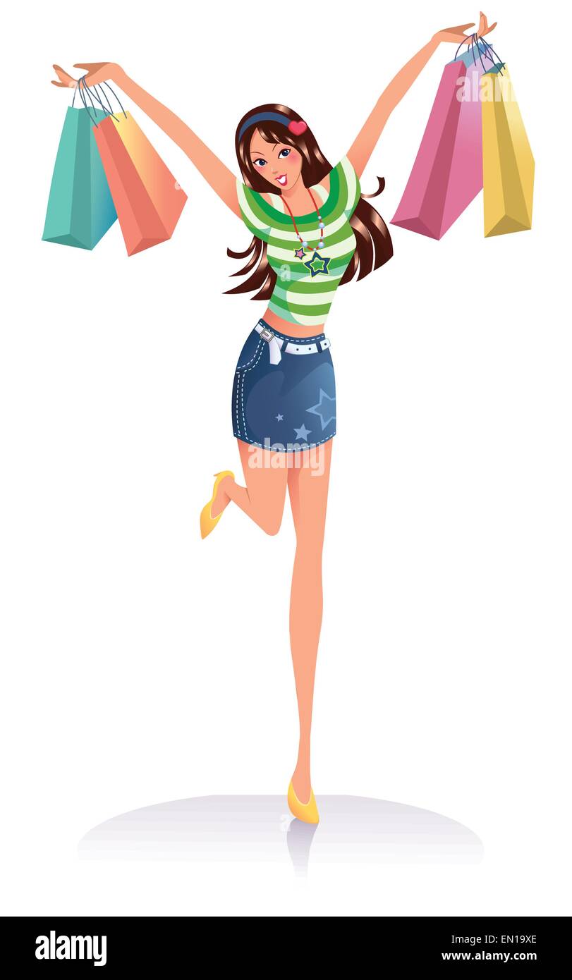 Cartoon Girl With Shopping Bags