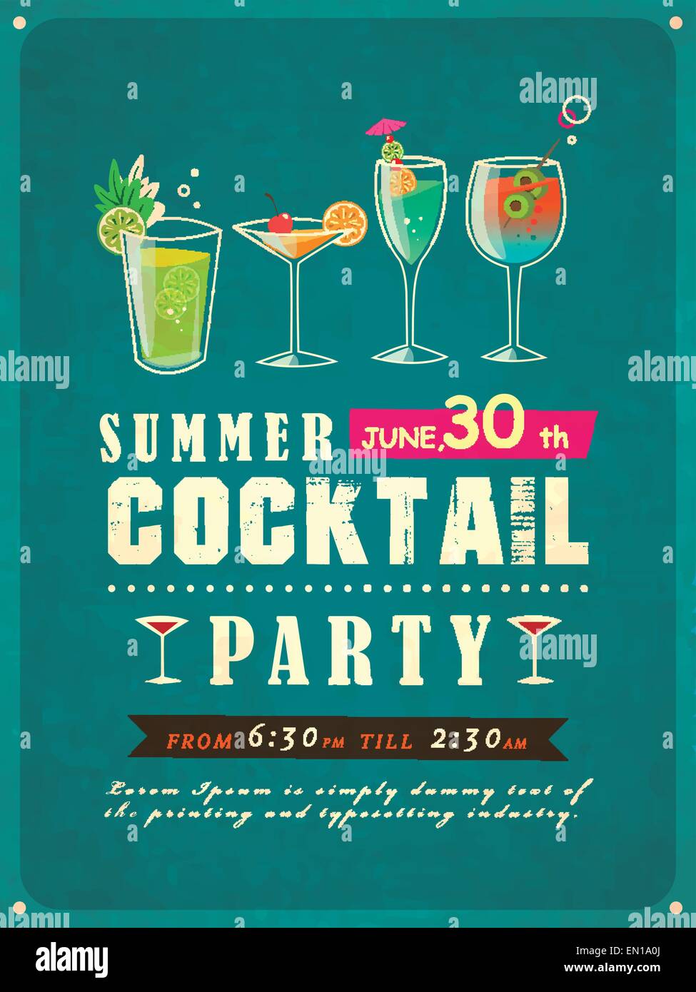 retro style summer cocktail party poster template Stock Vector Image ...