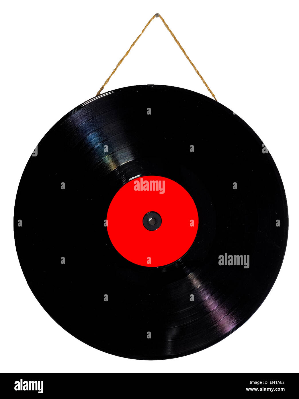 vinyl 33 rpm hanging with string as a picture Stock Photo - Alamy