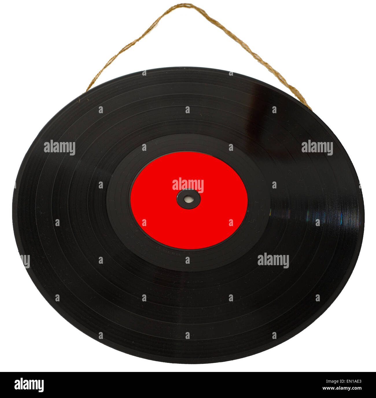 vinyl 33 rpm hanging with string as a picture Stock Photo - Alamy