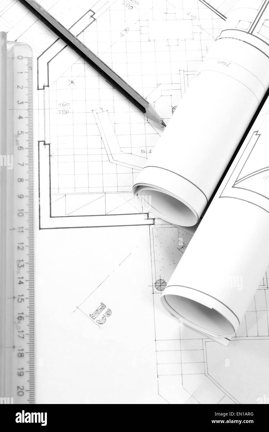 Vertical image in black white tables of a project for residential home ...