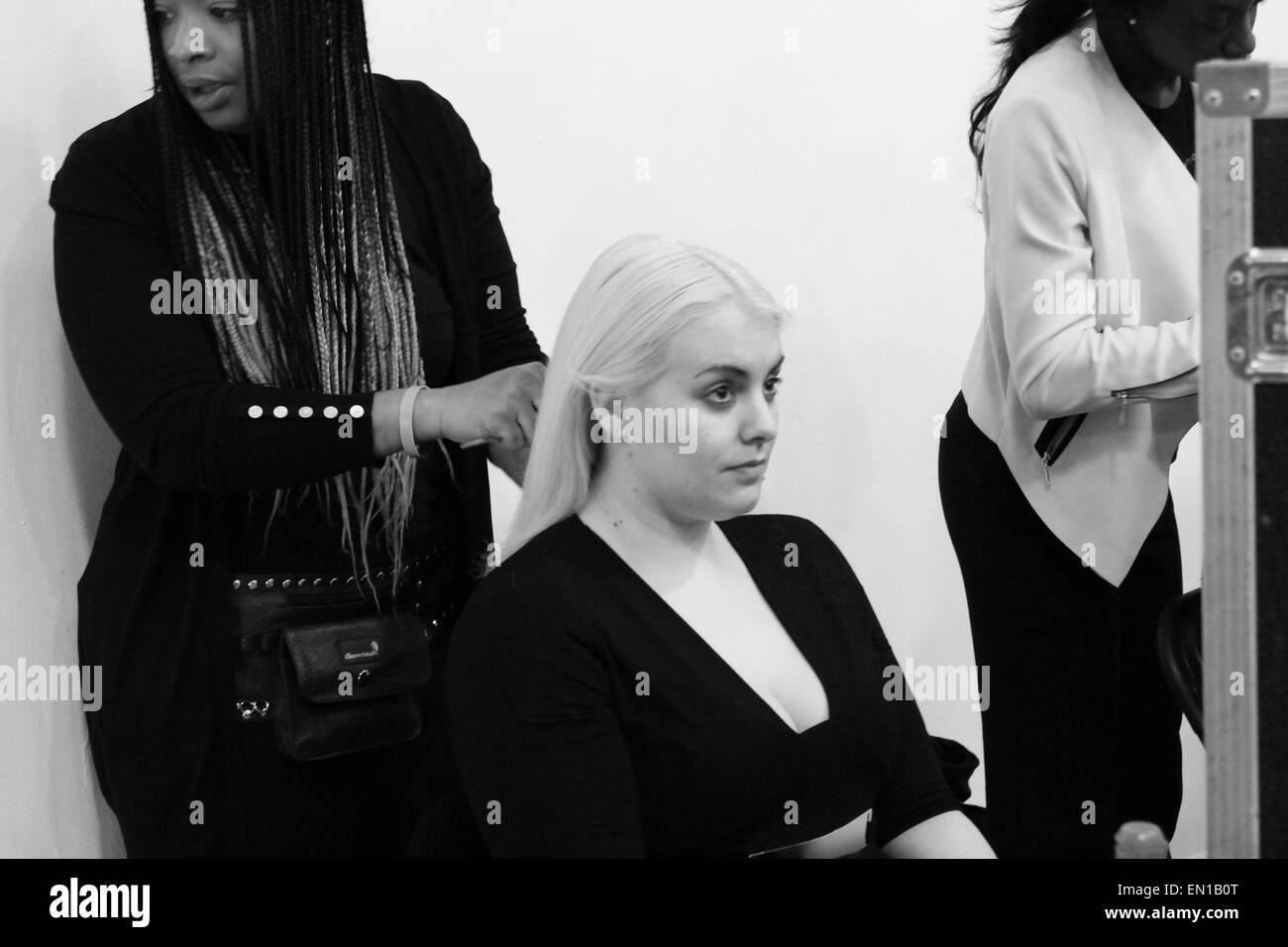 Plus-size model Felicity Haywood having her hair done Stock Photo - Alamy