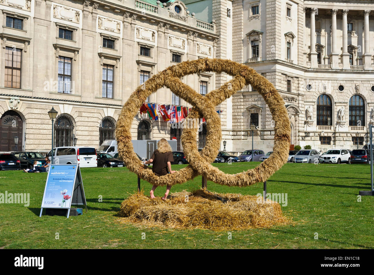 A circular hay decoration outside the Hofburg Palace, Vienna, Austria ...