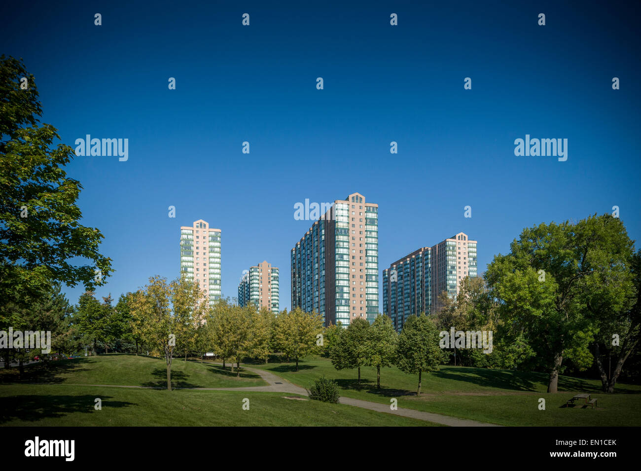 View of Mississauga cityscape condo towers and community park Stock ...