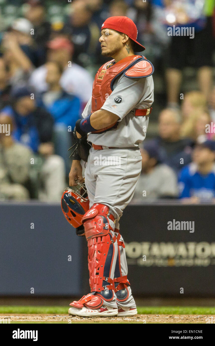 Milwaukee, WI, USA. 24th Apr, 2015. St. Louis Cardinals catcher Yadier ...