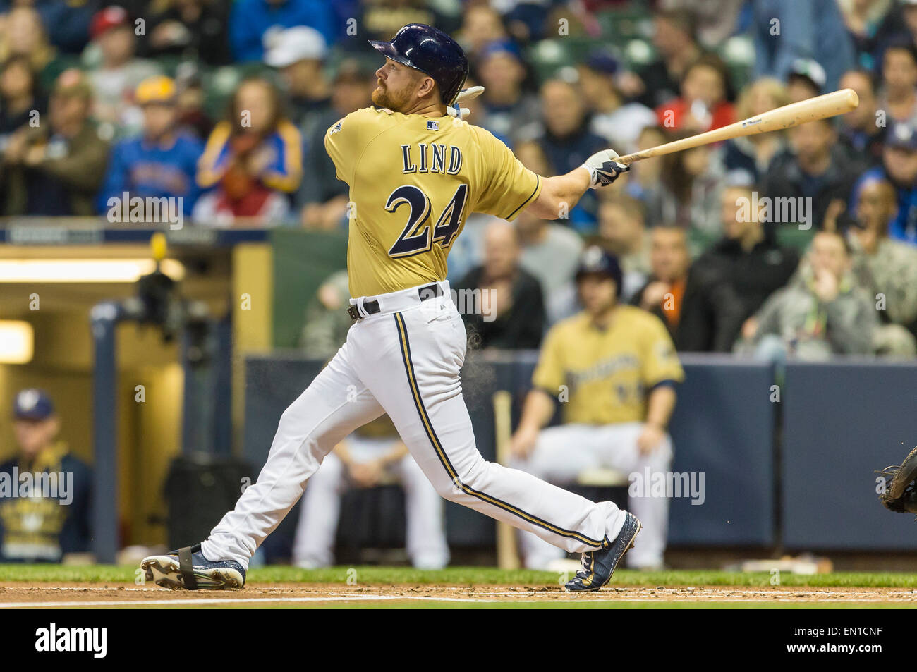 Milwaukee, WI, USA. 24th Apr, 2015. Milwaukee Brewers first baseman ...
