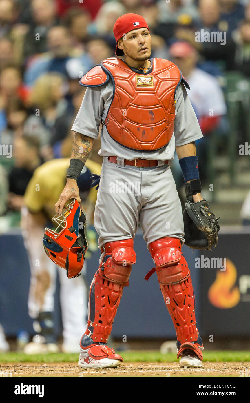 Milwaukee, WI, USA. 24th Apr, 2015. St. Louis Cardinals catcher Yadier ...