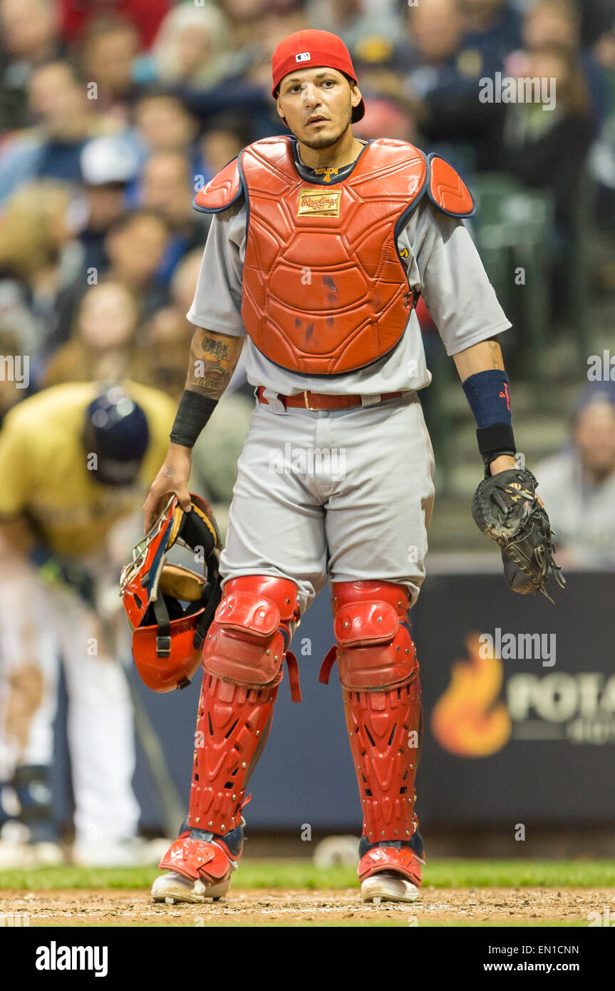 Milwaukee, WI, USA. 24th Apr, 2015. St. Louis Cardinals catcher Yadier ...