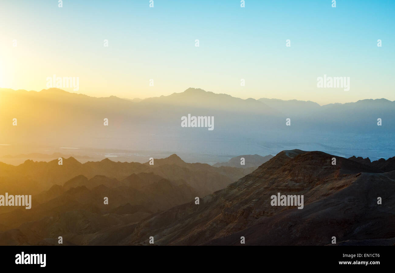 Early morning in ancient mountains of Sinai desert. Sunrise over Red ...