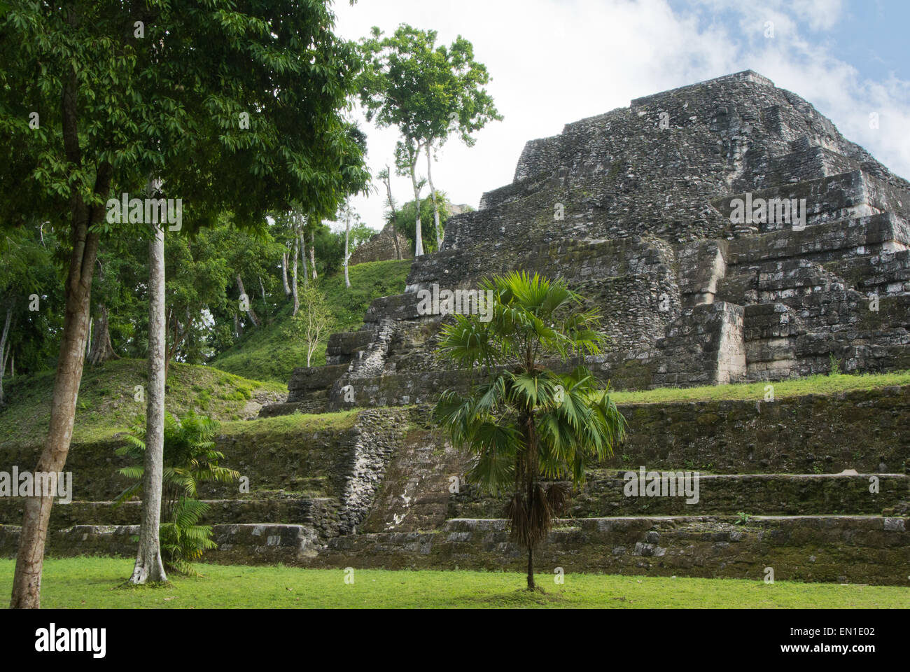 Ancient Mayan pyramid in the jungle site of Yaxha, Peten, Guatemala ...