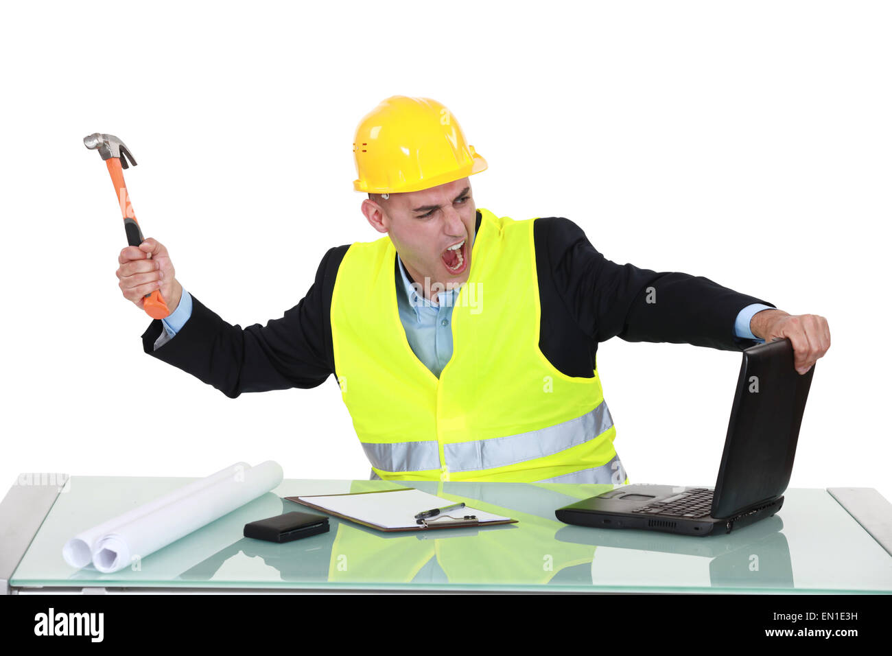 Man smashing computer with hammer hi-res stock photography and images ...