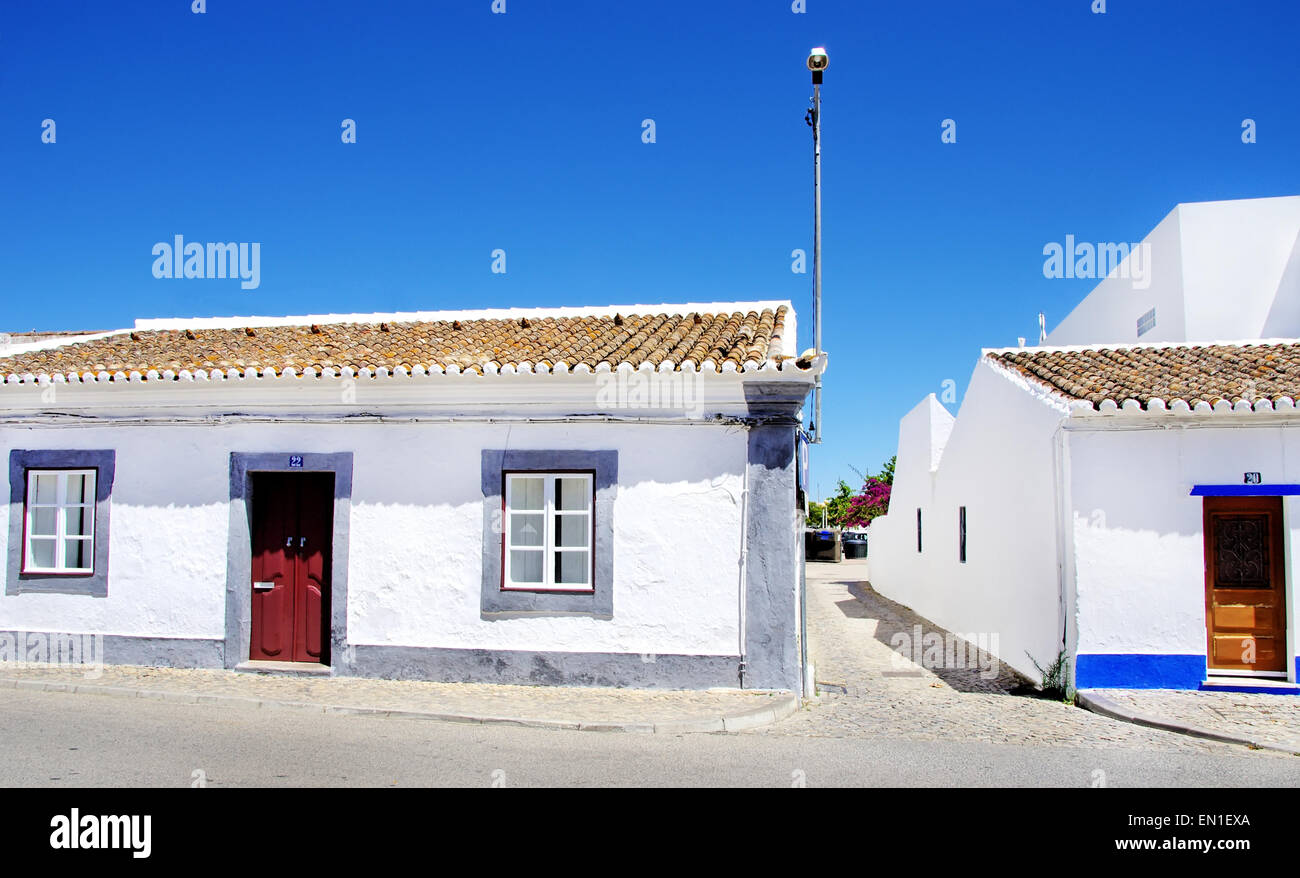 Ancient traditional Portuguese street view.Castro Marim,Portugal Stock ...