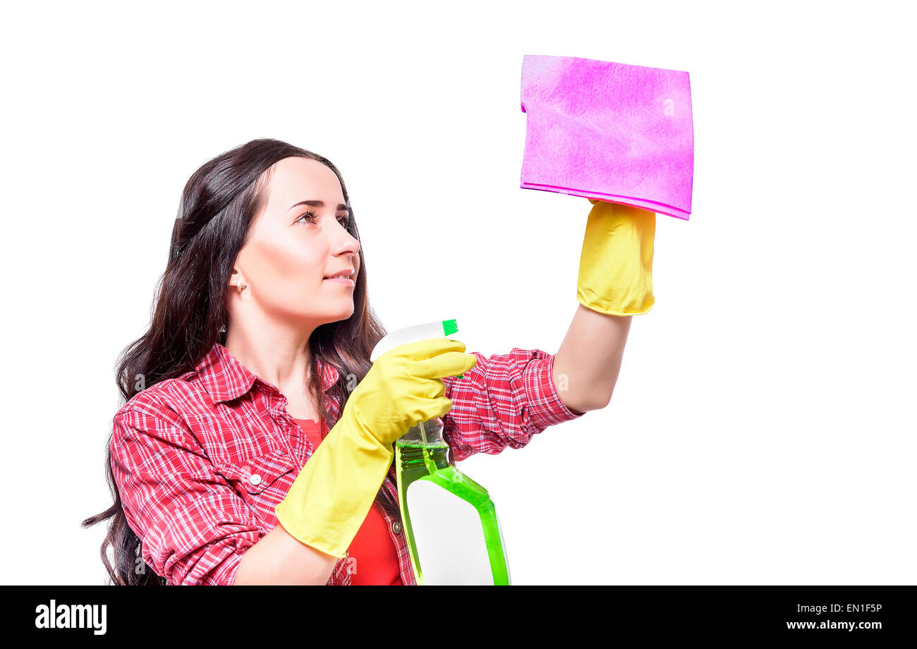 Young happy housewife cleaning Stock Photo - Alamy