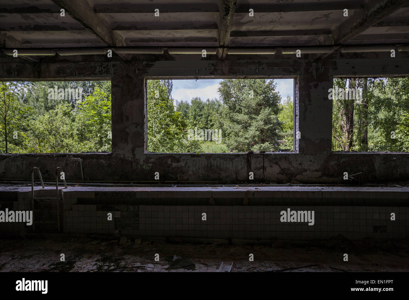 Pripyat, Ukraine. 12th June, 2013. Ruined swimming pool in Pripyat ...
