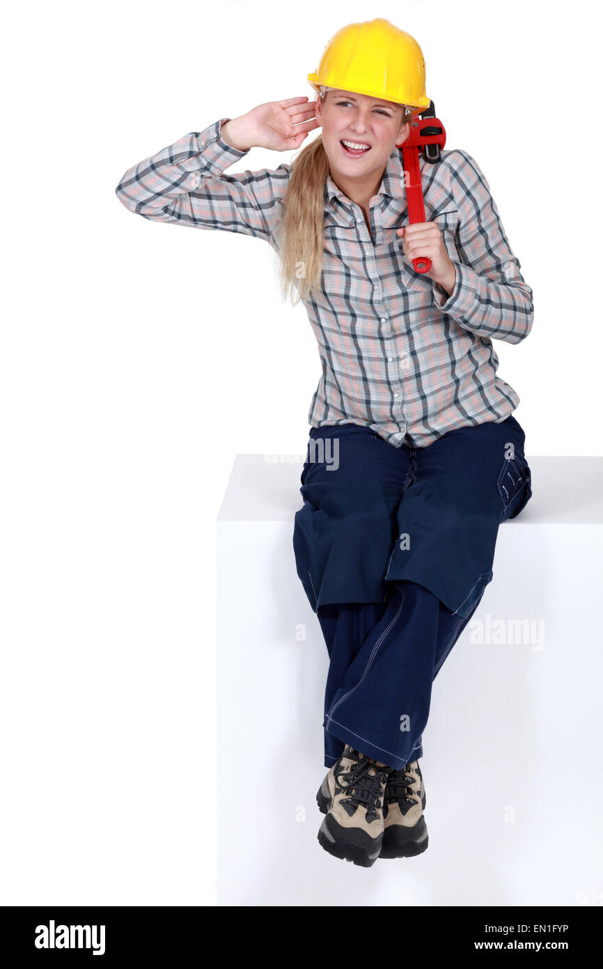 Woman straining hear hi-res stock photography and images - Alamy