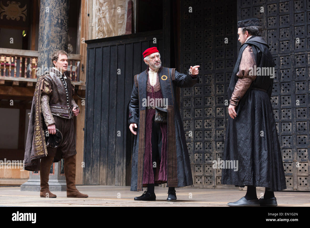 London, UK. 25 April 2015. L-R: Daniel Lapaine as Bassanio, Jonathan ...
