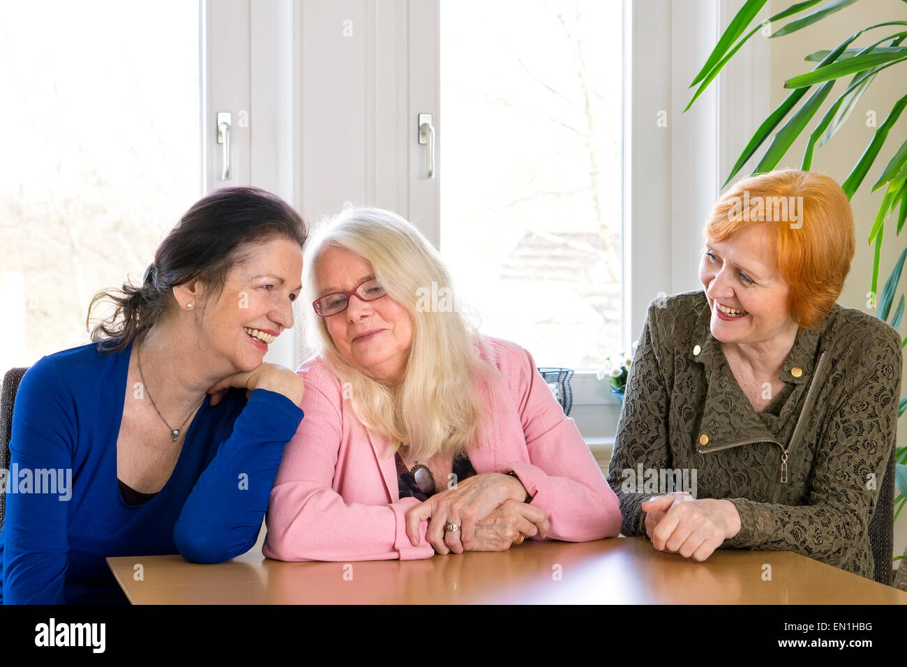 Three women sitting dining table hi-res stock photography and images ...