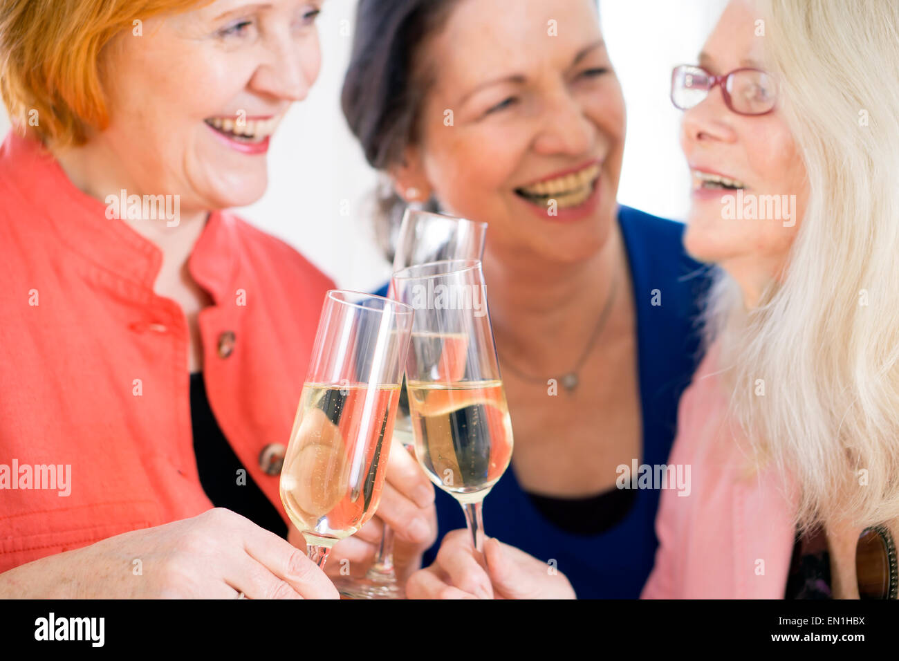 Three Happy Adult Mom Friends Celebrating Something Stock Photo - Alamy