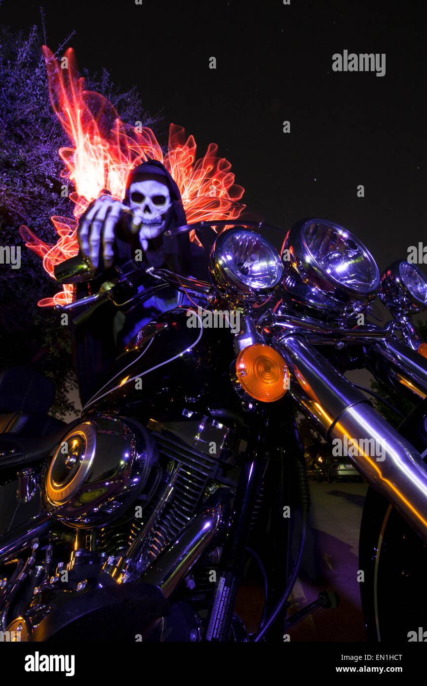 Ghost Rider - Skeleton on Motorcycle Stock Photo - Alamy