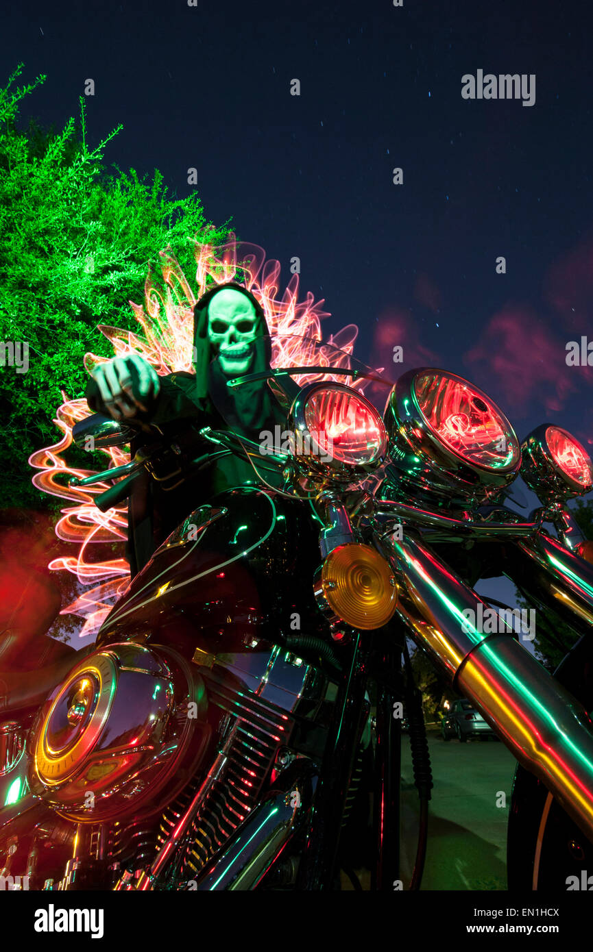 Ghost Rider - Skeleton on Motorcycle Stock Photo - Alamy