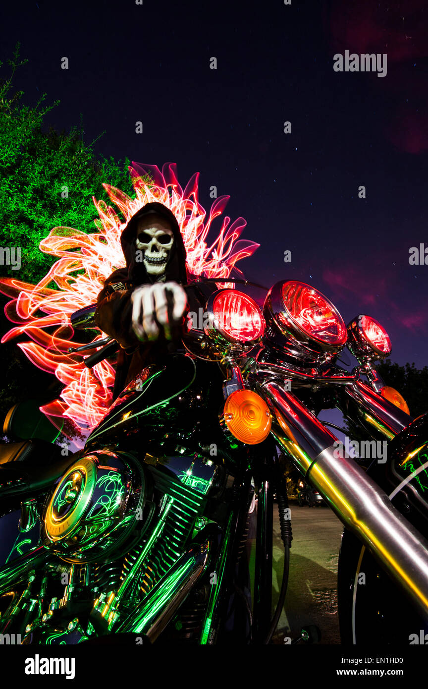 Ghost Rider - Skeleton on Motorcycle Stock Photo - Alamy