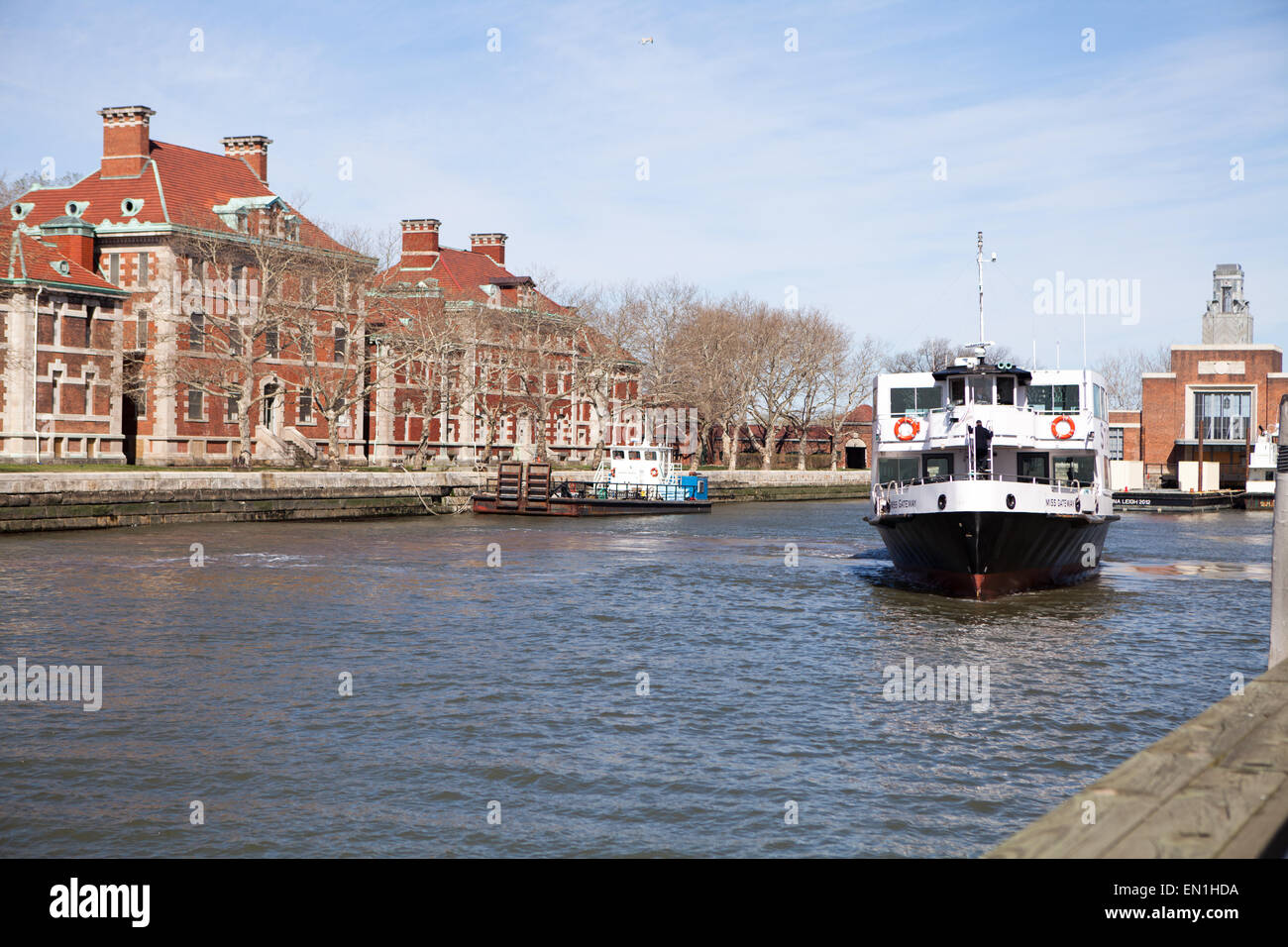 Statue cruises tour boat at Ellis Island National Museum of Immigration ...