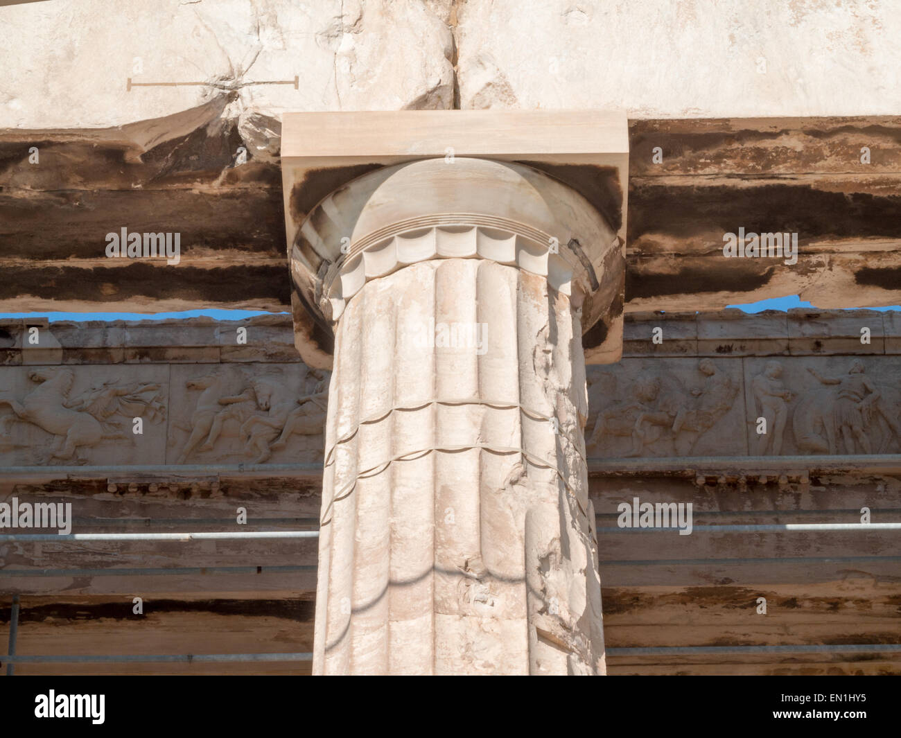 Parthenon column capital detail with frieze in the background Stock ...