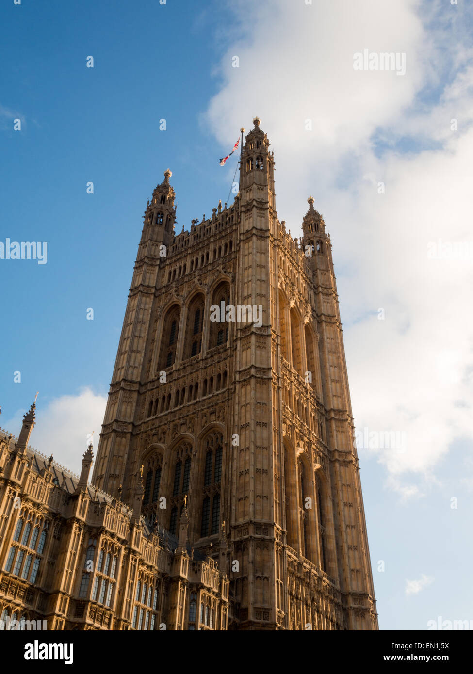 Down up angle on a tower of the Palace of Westminster Stock Photo - Alamy