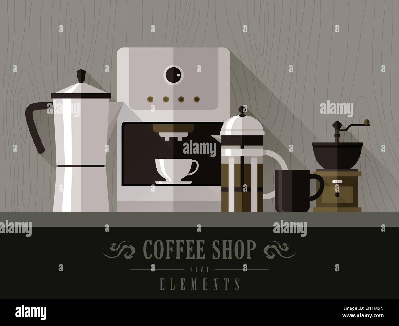 modern coffee machine set in flat design style Stock Vector Image & Art ...