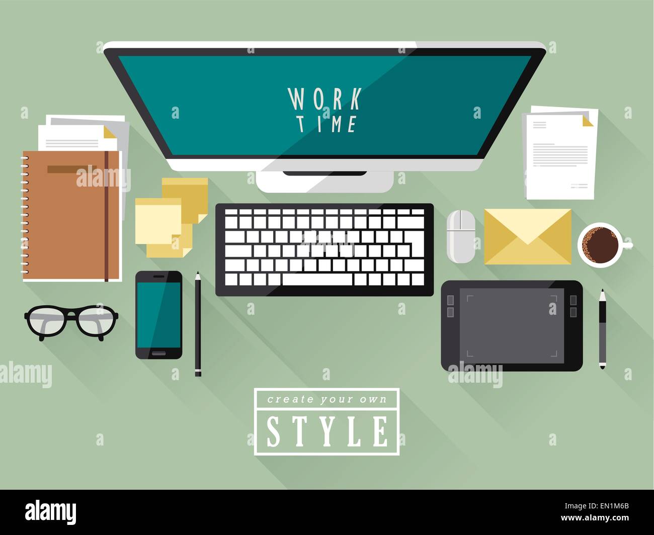 Workstation top view Stock Vector Images - Alamy