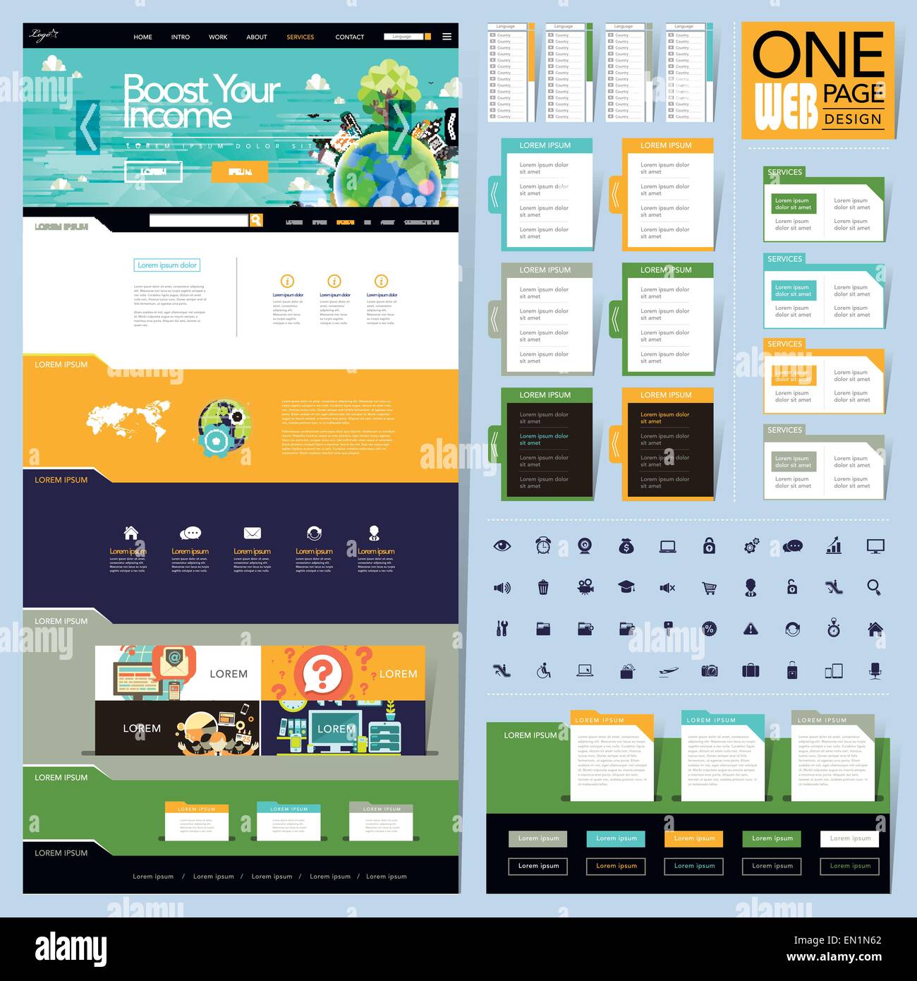 creative folder style one page website design template Stock Vector ...