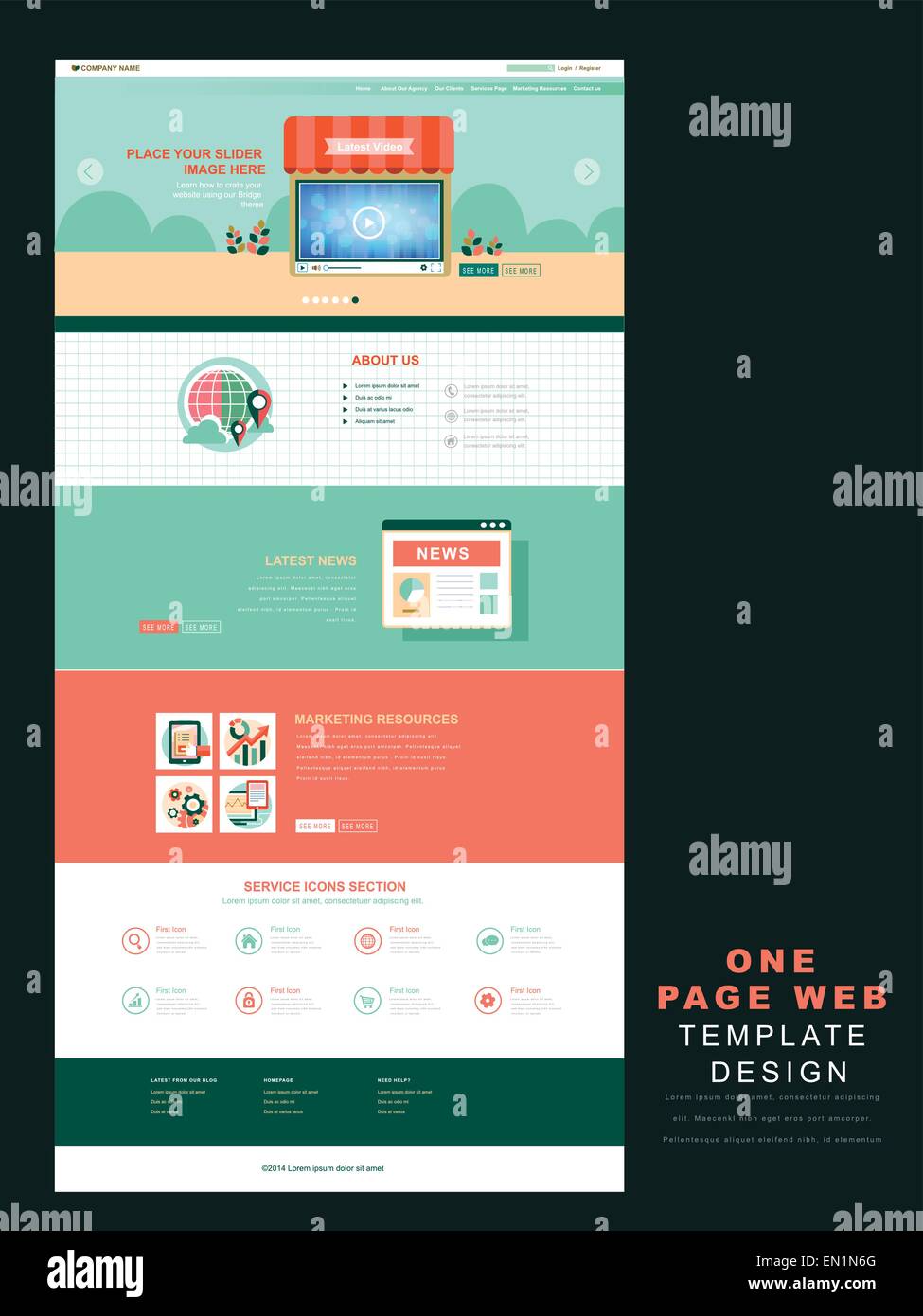 one page website template in flat design Stock Vector Image & Art - Alamy